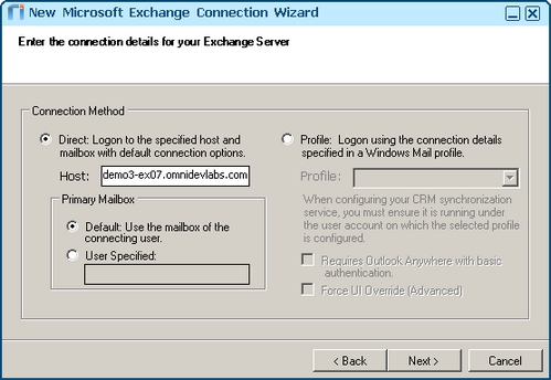Create and Test a Direct MAPI Connection – Riva Engine Knowledgebase
