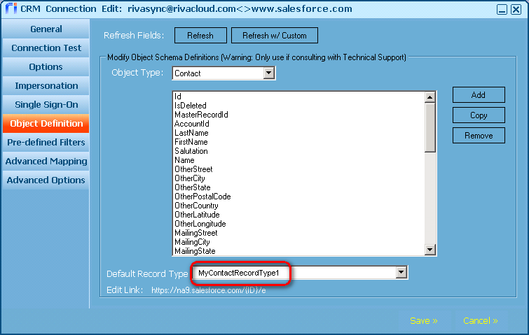 Select Default Record Type In Riva Salesforce Connection Riva Engine Knowledgebase