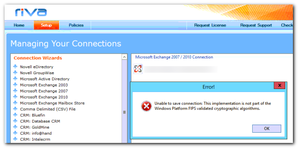 Error When Adding Ews Connection This Implementation Is Not Part Of The Windows Platform Fips 4717