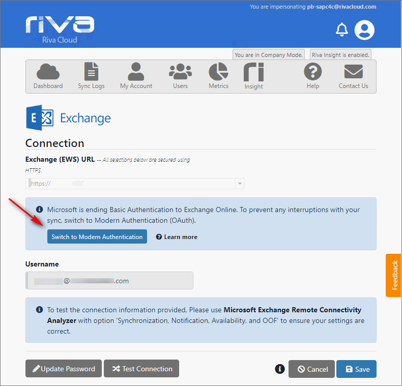 Convert an Exchange Online Connection to OAuth For Riva Cloud – Riva Engine Knowledgebase
