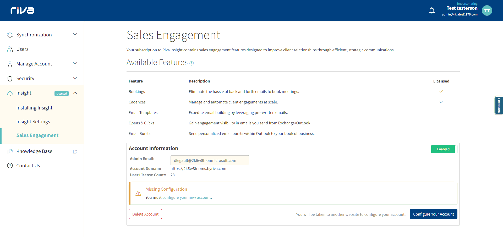 Setup & Configuration of Sales Engagement Features – Riva Engine Knowledgebase